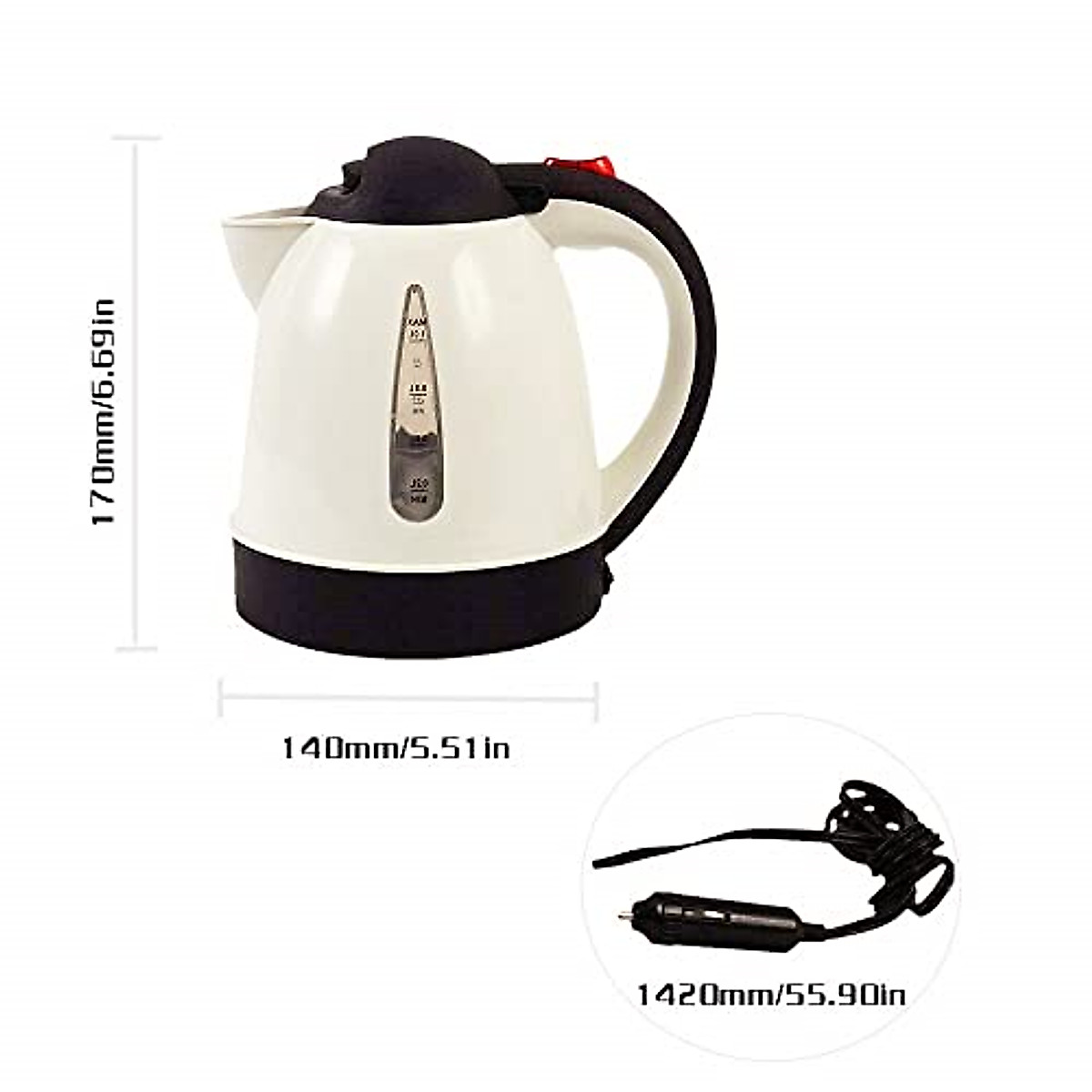 Car Kettle Electric Kettle Camping 12V 1000ml Coffee Maker Water Boiler Portable Travel Car Truck Kettle Hot Water Heater Bottle for Tea Coffee Making Cigarette Lighter Heating Cup, 150W