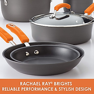 Rachael Ray Brights Hard Anodized Nonstick Square Griddle, Grill Pan (11-Inch), Gray with Orange Handles