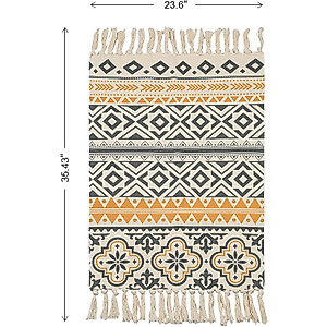 Boho Runner Rugs with Tassels 2'x3' Woven Washable Cotton Area Rug Vintage Printed Bohemian Throw Rug with PVC Non-Slip Mat for Entryway Kitchen, Living Room, Bathroom, Laundry Room, Bedroom