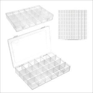 Rumhut 2 Pack Plastic Diamond Painting Storage 24 Grids Adjustable Compartment Small Storage Boxes with 4 PCS Color Chip