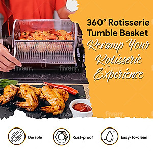ROTO-Q 360 Rotisserie Tumble Basket Accessory: Enhance Your Grilling Experience! (Compatible Only with ROTO-Q Rotisserie Machine) Grilling Wings & Roasting Coffee Beans
