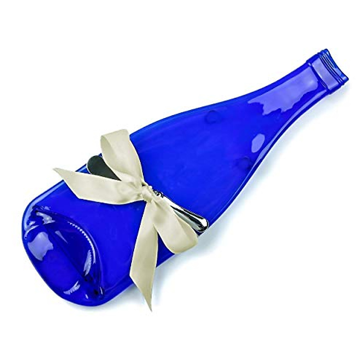 Blue Wine Bottle Cheese Tray with Cheese Spreader, Large Spoon Rest from Flat Bottle