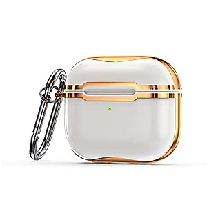 KIQ Armor for AirPods 3rd Gen Case Protective Cover w/Keychain for Women Men Kids for Apple AirPods 3rd Generation Case AirPods 3 Case Gold Trim - White