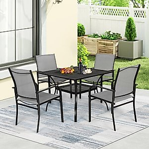 Incbruce 5 Pieces Patio Dining Set, Outdoor Dining Set of 4 Textilene Chairs and Rectangle Table with Umbrella Hole for Backyard, Garden, and Poolside (Grey)