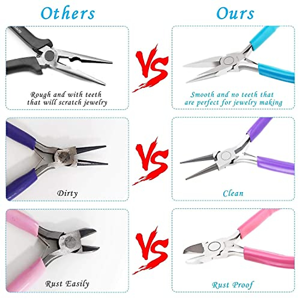 Jewelry Pliers, Acejoz 6pcs Jewelry Making Tools Kit Includs Needle Round Nose Pliers, Wire Cutters, Crimping Pliers, Bent Nose Pliers, End Nippers for Beading Craft