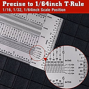 Smgda 12 Inch T-Rule, Precision Marking T Rule, Woodworking T Square Ruler, Stainless Steel Hole Positioning Scribing Tool, Carpenter Measuring T-Square, with Pencil & 0.5mm Pencil Refill