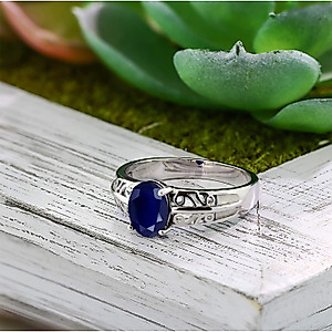 Gem Stone King 925 Sterling Silver Blue Sapphire Women Ring (1.80 Ct Oval, Gemstone Birthstone, Available in size 5, 6, 7, 8, 9)