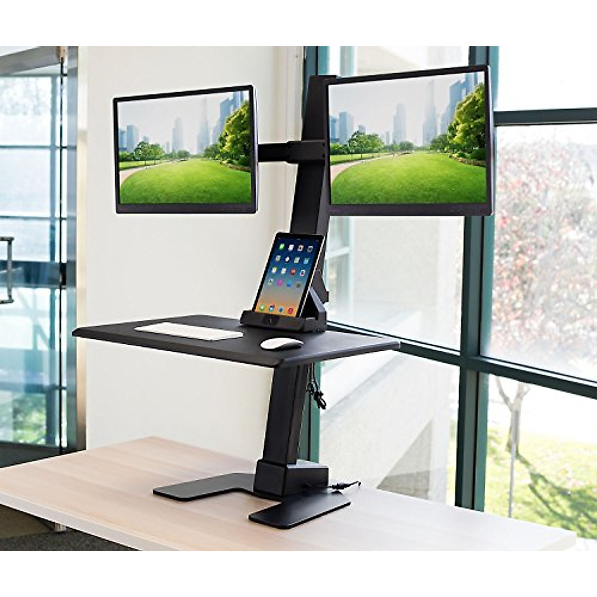 Mount-It! Motorized Sit Stand Desk Converter - Dual Monitor
