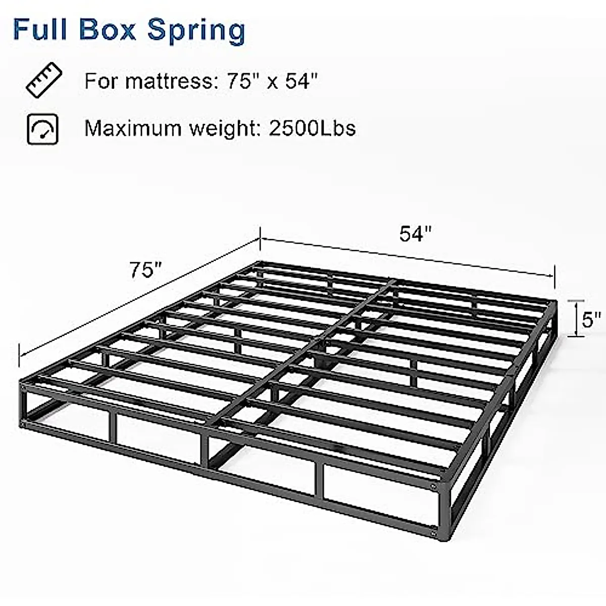 Gdduck Box Spring Full, 5 Inch Metal Full Size Box Spring Only Basics Bed Base, Mattress Foundation,Black Sturdy Heavy Duty Structure with Cover, Noise Free,Easy Assembly