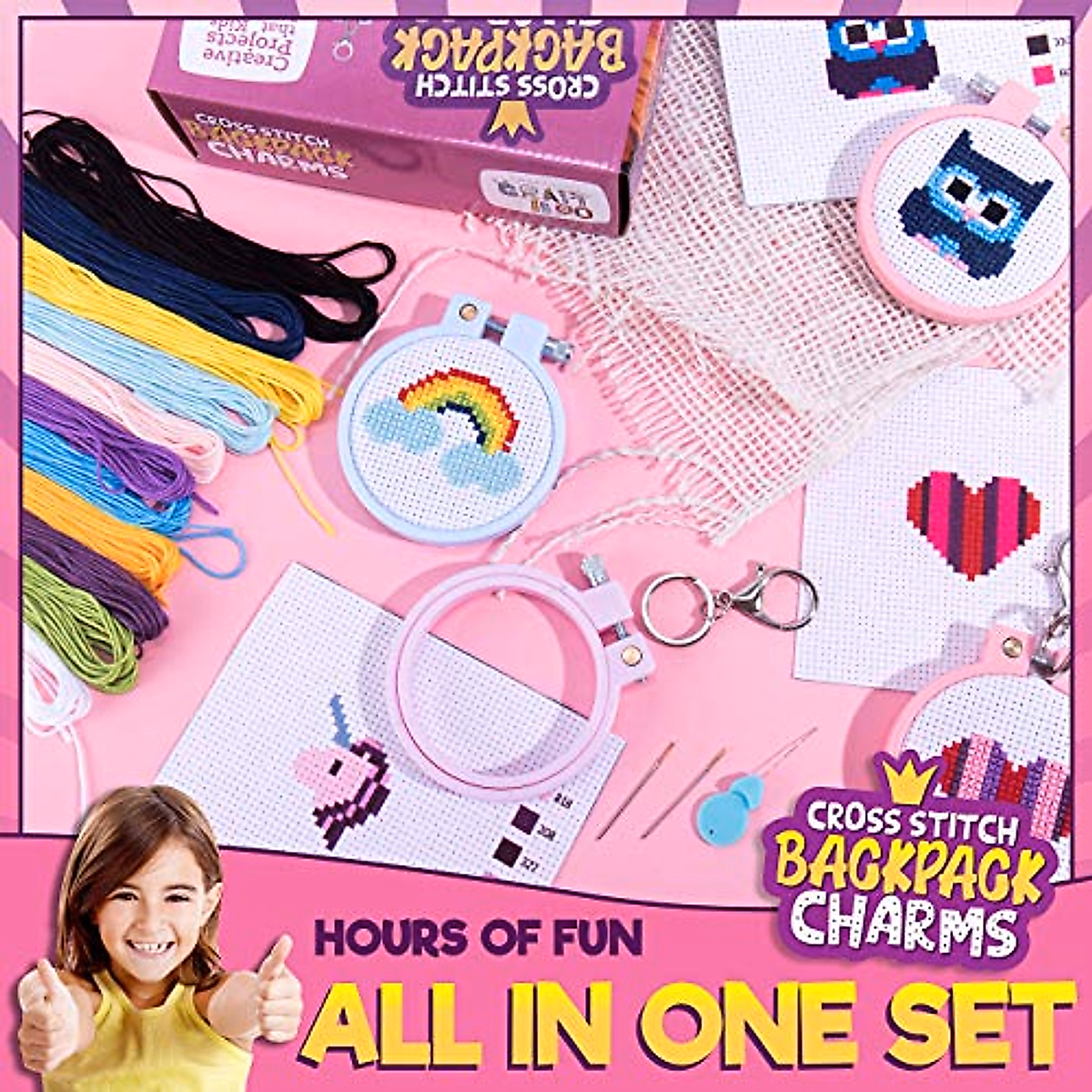 Cross Stitch Kits For Beginners. 5 Stamped Cross Stitch Kits for Kids.Needlepoint Kits For Beginners. Embroidery Kit For Kids. Crossstitch Kit For Beginners. Girls cross stitch kit Backpack Charms