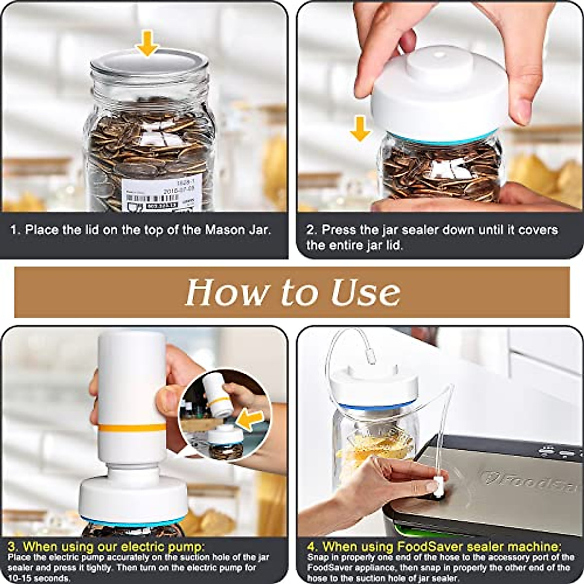 Vacuum Sealer for jars, Mason Jar Vacuum Sealer, Jar Sealer Attachment for Food Saver Vacuum Sealer Machine, Canning Sealer for Food Storage by FUMAX