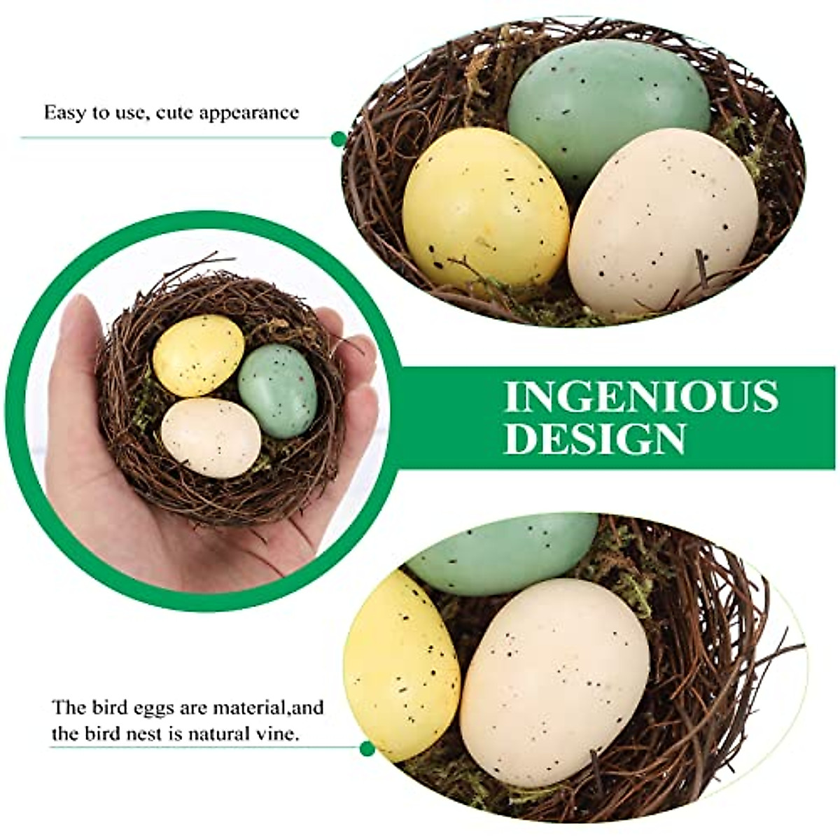 ARTIBETTER Artificial Bird Nest with 3 Bird Eggs Country Style Simulation Twig Bird Nest Handmade Rattan Nest DIY Craft Tree Ornament for Easter Garden Decor