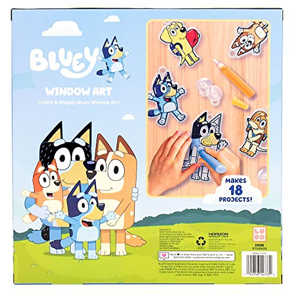 Bluey Window Art Suncatchers Kit for Kids to Paint, Great at-Home Kids Craft Activity or Bluey Birthday Party Idea, Toys for Kids Ages 3, 4, 5, 6