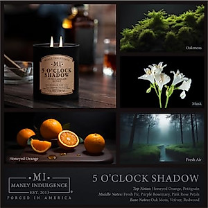 Manly Indulgence 5 O'Clock Shadow Scented Candle for Men 16.5 oz | 2 Wick & 2X Intense Fragrance | Oakmoss, Musk & Fresh Air | Up to 60 Hour Burn, Soy Blend Wax, USA Poured, Black