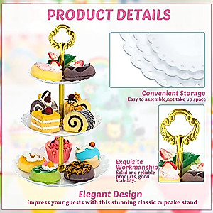 7 Pcs Cupcake Stands Dessert Plates Set 4 Pcs 3 Tire Round Cupcake Stands Cake Fruit Display Tower and 3 Pcs Plastic Rectangle Dessert Trays Candy Server for Wedding Birthday Baby Shower Tea Party