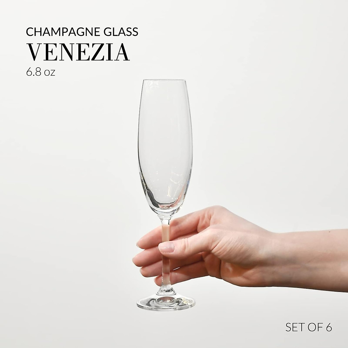 Krosno Crystal Champagne Flute Glasses | Set of 6 | 6.8 oz | Venezia Collection | Perfect for Home Restaurants and Parties | Dishwasher Safe | Gift Idea | Made in Europe