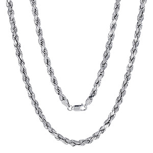 Nuragold 10k White Gold 4mm Rope Chain Diamond Cut Pendant Necklace, Mens Womens Jewelry 18" 20" 22" 24" 26" 28" 30"