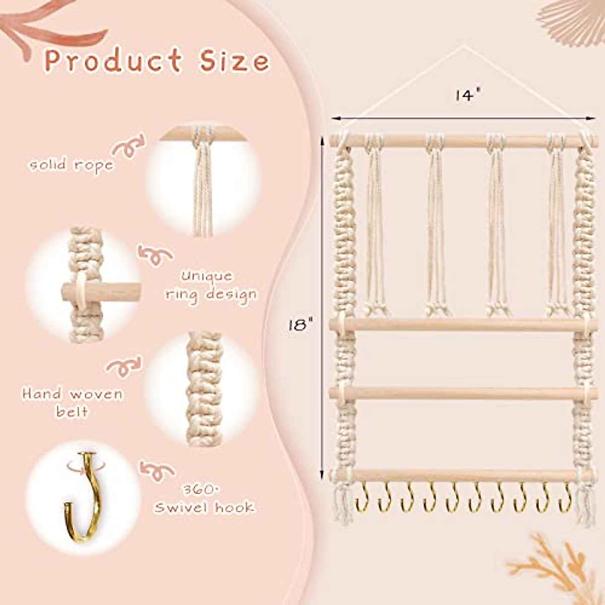 POVETIRE Headband Holder Hair Bows Organizer for Girls, Hanging Scrunchie Holder Hair Accessories Display Stand Organizer Wall Decor for Toddler Girls Woman Room