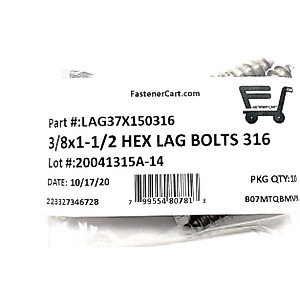 3/8 x 1-1/2" 316 Stainless Steel Hex Head Lag Bolts Lag Screws Marine Grade (10 Pieces)
