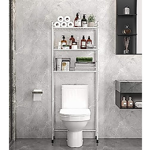 TZAMLI Over The Toilet Storage Shelf, 3-Tier Bathroom Organizer Space Saver, Free-Standing Above Toilet Rack Metal Bathroom Shelves, White