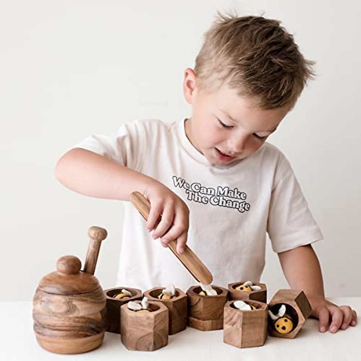 KOOKAROO Wooden Bee Hive Sorting & Stacking Toys for Toddlers -Learning Montessori Toys for 3 Year Old - Fine Motor Skill Tactile Toys - Sensory Bin Toys