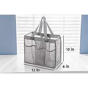 Jelier Mesh Shower Tote Caddy with Separated Main Compartment,Portable Toiletry Bag for Bathroom College Dorm Gym Camping (grey)