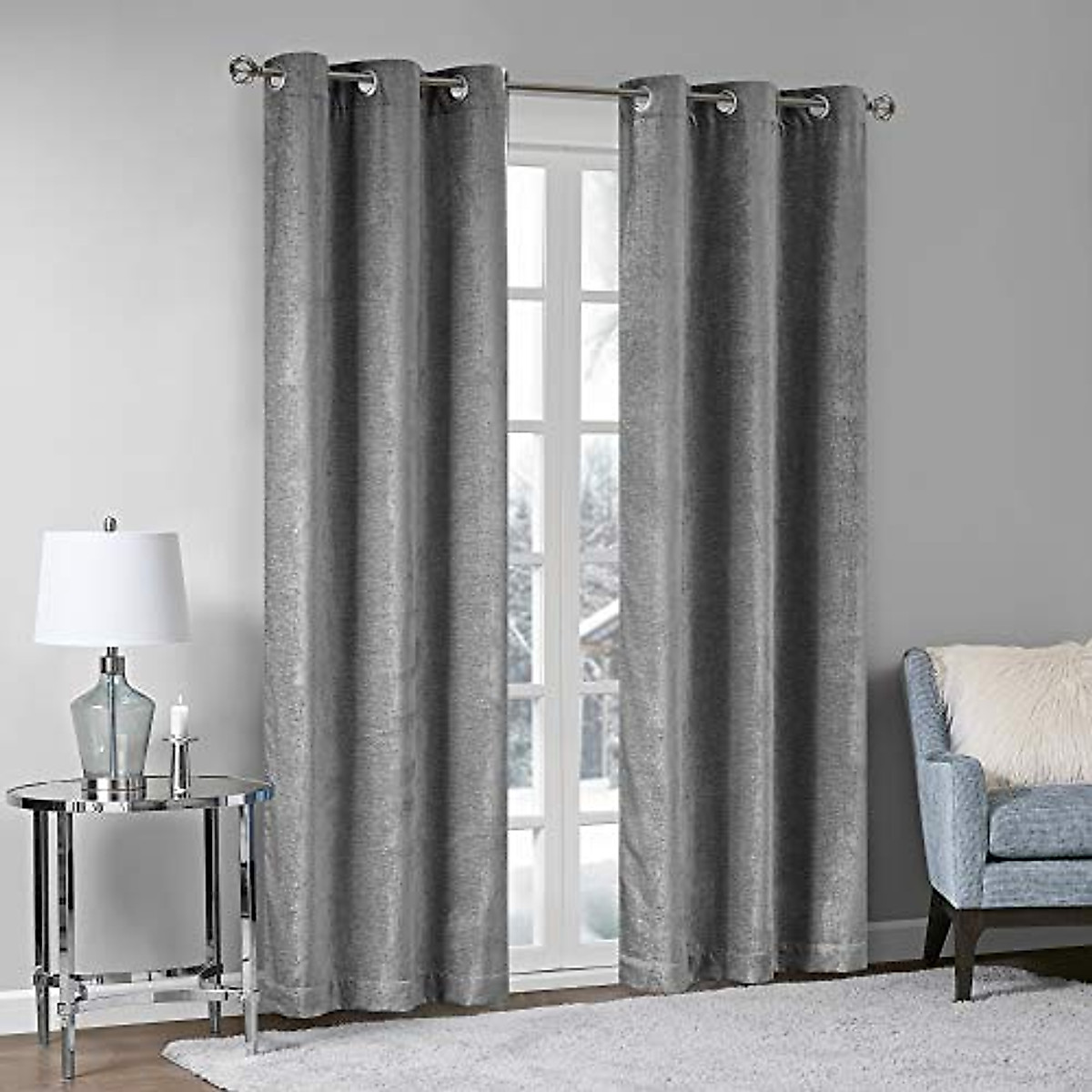 Madison Park Luxe Chenille Window Curtain Pair, 42" W x 108" L, Grey