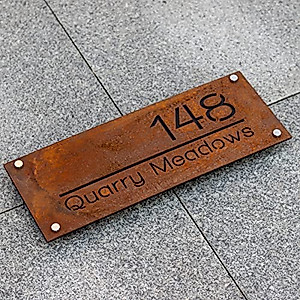 Rusted Steel Modern House Number for Outside, Address Number Plaque, Custom Sign,Personalized Sign (40X15CM)