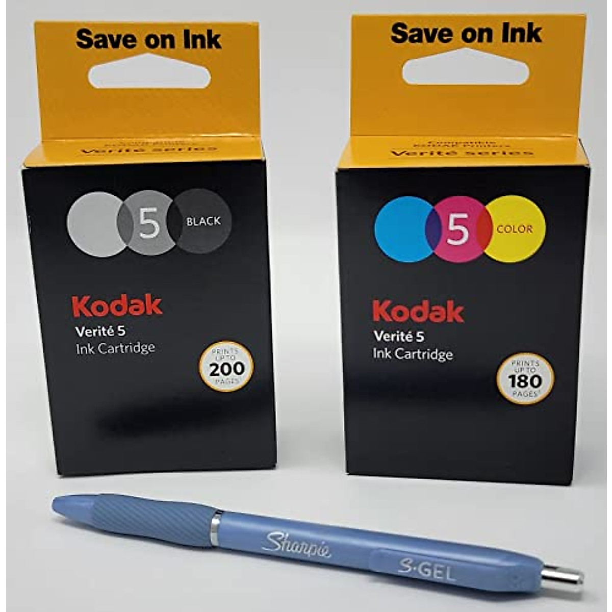 Genuine Kodak Verite5 Combo:Std Black (200 pg) Std Color (180 pg),Refill Cartridge,55/55+/55 Plus/55W Eco Series,V60 Eco,V640 Eco,V64,V65 Eco,V65 Plus, Fashion Barrel Md PNT. Blk Ink S-Gel Pen 0.7mm