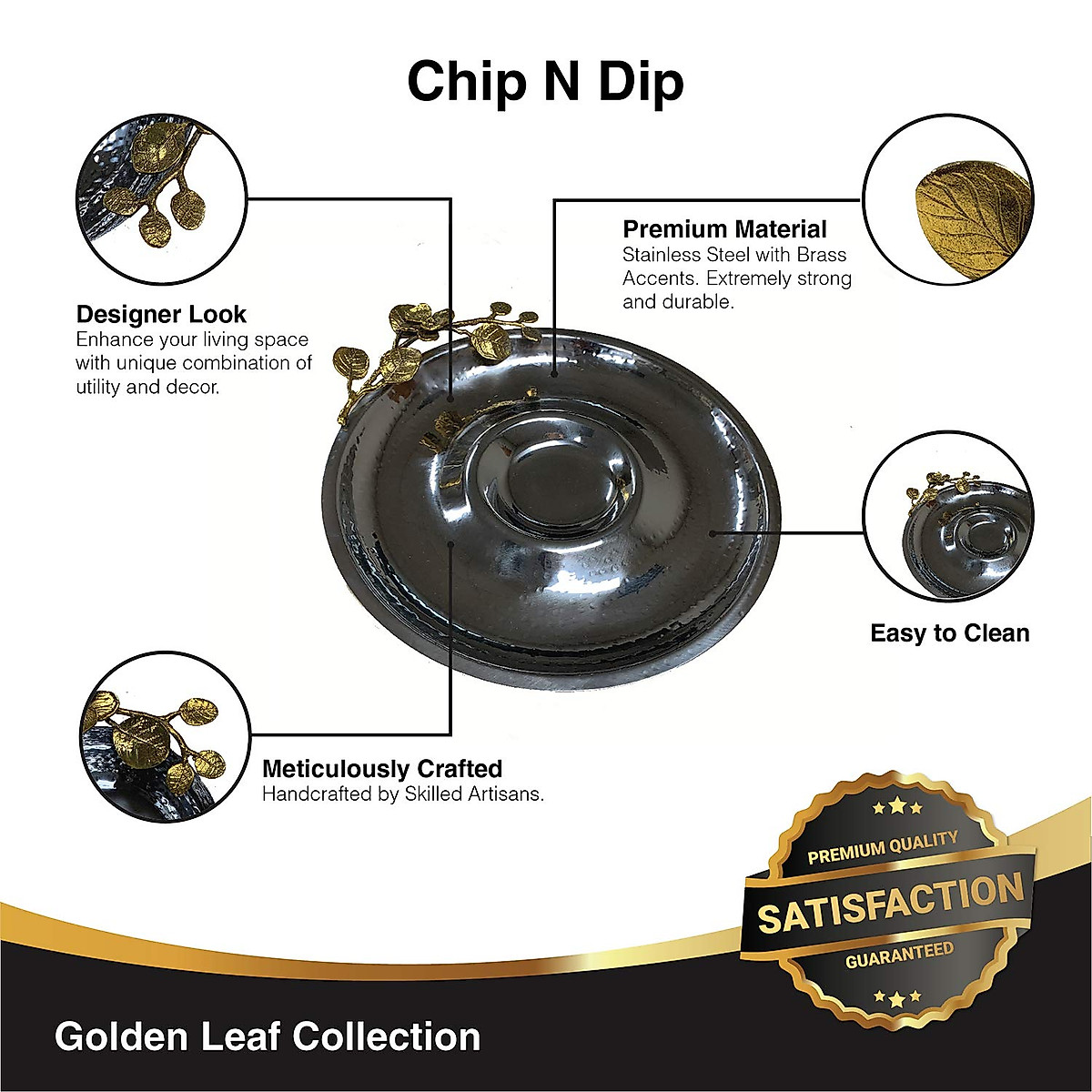 Decozen Chip and Dip Bowl with Orchid Accent - Elegant Serving Dish for Salad, Popcorn, Chips, Cereal, and Condiments - Fruit Bowl and Serving Bowl - Essential Kitchen Counter Serveware