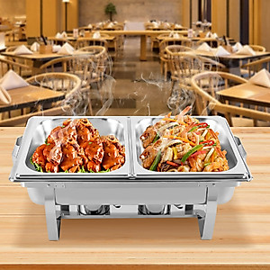 LOYALHEARTDY Chafing Dish Buffet Set, 9.51 Qt Chafer Complete Set Food Warmer Pan with Foldable Frame Water Trays Food Pan Fuel Holder and Lid Buffet Servers and Warmers for Parties, Wedding, Events