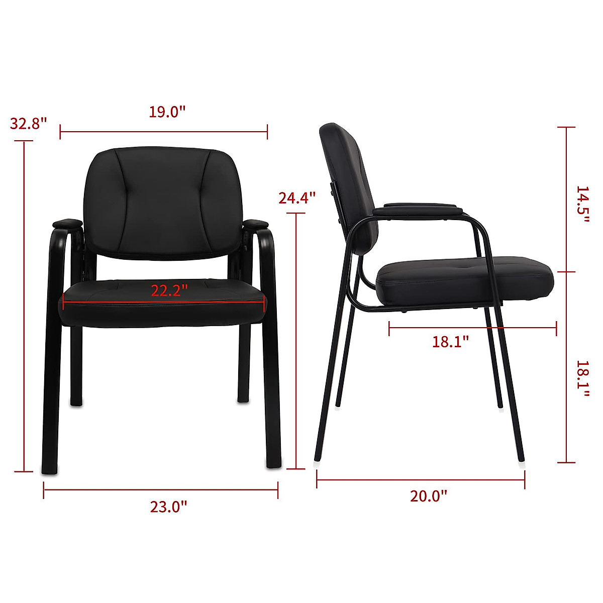 CLATINA Office Reception Guest Chair with Bonded Leather Padded Arm Rest Modern Style for Waiting Conference Room Black 1 Pack