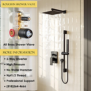 ESNBIA Black Shower System, Slide Bar Shower Faucet Set with 10 Inches Rain Shower Head and Handheld Spray Combo, Shower Faucet with Valve, Wall Mounted High Pressure Shower Head Set