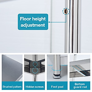 susunnus 5-Tier Stainless Steel Shelf, Heavy Duty Shelving for Kitchen, Garage, Industrial Storage, Kitchen Shelves with Guardrails, Adjustable Feet, Easy to Clean