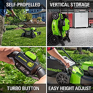 Greenworks 2 x 24V (48V) 21" Brushless Cordless Self-Propelled Lawn Mower, (2) 5.0Ah USB Batteries (USB Hub) and Dual Port Rapid Charger Included