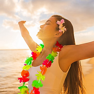 ADXCO 30 Pieces Hawaiian Leis Assorted Styles Leis Necklace Hawaiian Luau Tropical Flower Garland, Hawaiian Garland Party Decorations