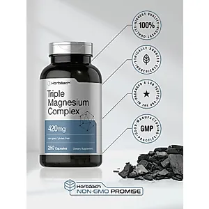 Horbäach Triple Magnesium Complex | 420 mg | 250 Capsules | Non-GMO and Gluten Free Formula | Magnesium Oxide, Citrate, and Aspartate Dietary Supplement