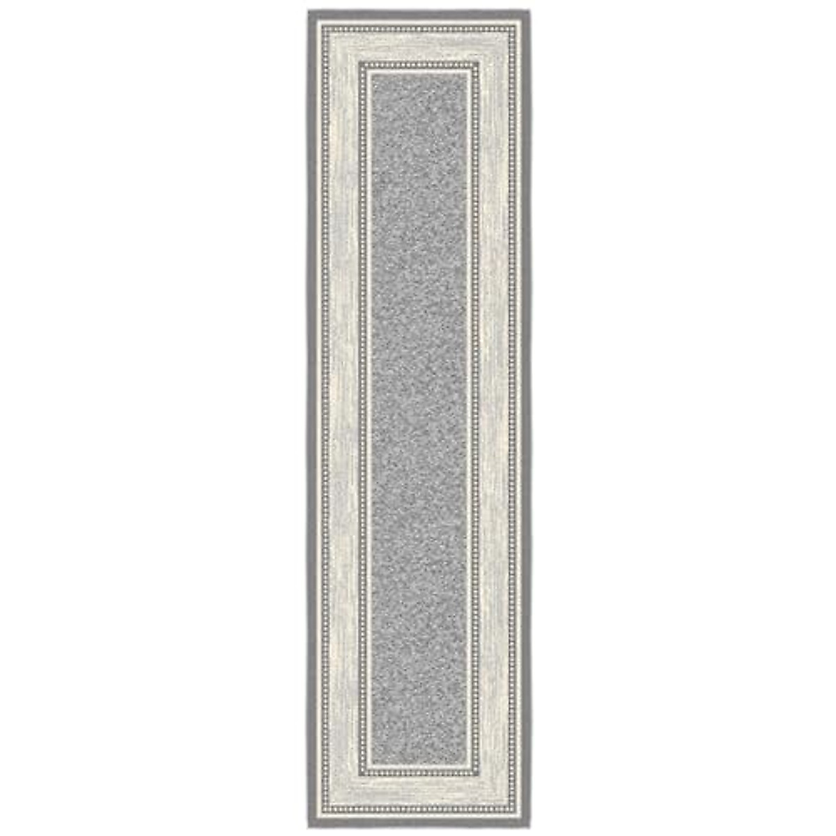 Ottomanson Machine Washable Bordered Design Non-Slip Rubberback 2x7 Traditional Runner Rug for Hallway, Kitchen, Bedroom, Living Room, 1'10" x 7', Light Gray