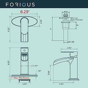 FORIOUS Black Waterfall Bathroom Faucet Single Handle, Single Hole Bathroom faucets with Metal Pop up Drain, 6 inch Matte Black Bathroom Sink Faucet 1 Hole Waterfall Faucet, Brass Vanity Faucet Black