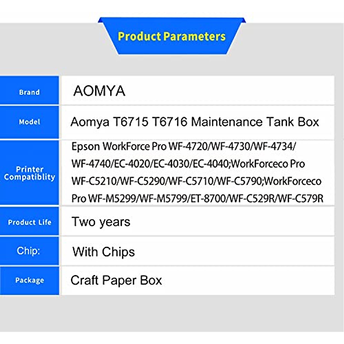 Aomya Remanufactured T6715 T6716 Ink Maintenance Box Compatible with Workforce Pro WF-4720 WF-4730 WF-4740 WF-3820 WF-4820 WF-4830 ET-8700 WF-4734 WF-C5790 WF-M5799 WF-C5710 EC-4020 Printer