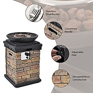 ORALNER Propane Fire Pit, Fire Column 40,000 BTU Outdoor Fire Bowl w/Rain Cover & Lava Rocks Auto Ignition Metal Patio Fireplace Gas Firepit for Outside Patio Courtyard Porch Deck Pool (Brown)
