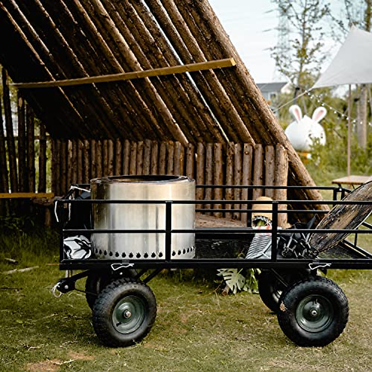 DIYTuning 19.5" Portable Wood Burning Smokeless Bonfire Pit Stove Steel Backyard Outdoor for Cooking Camping Picnic BBQ Patio Deck with Stand & Carry Case Silver