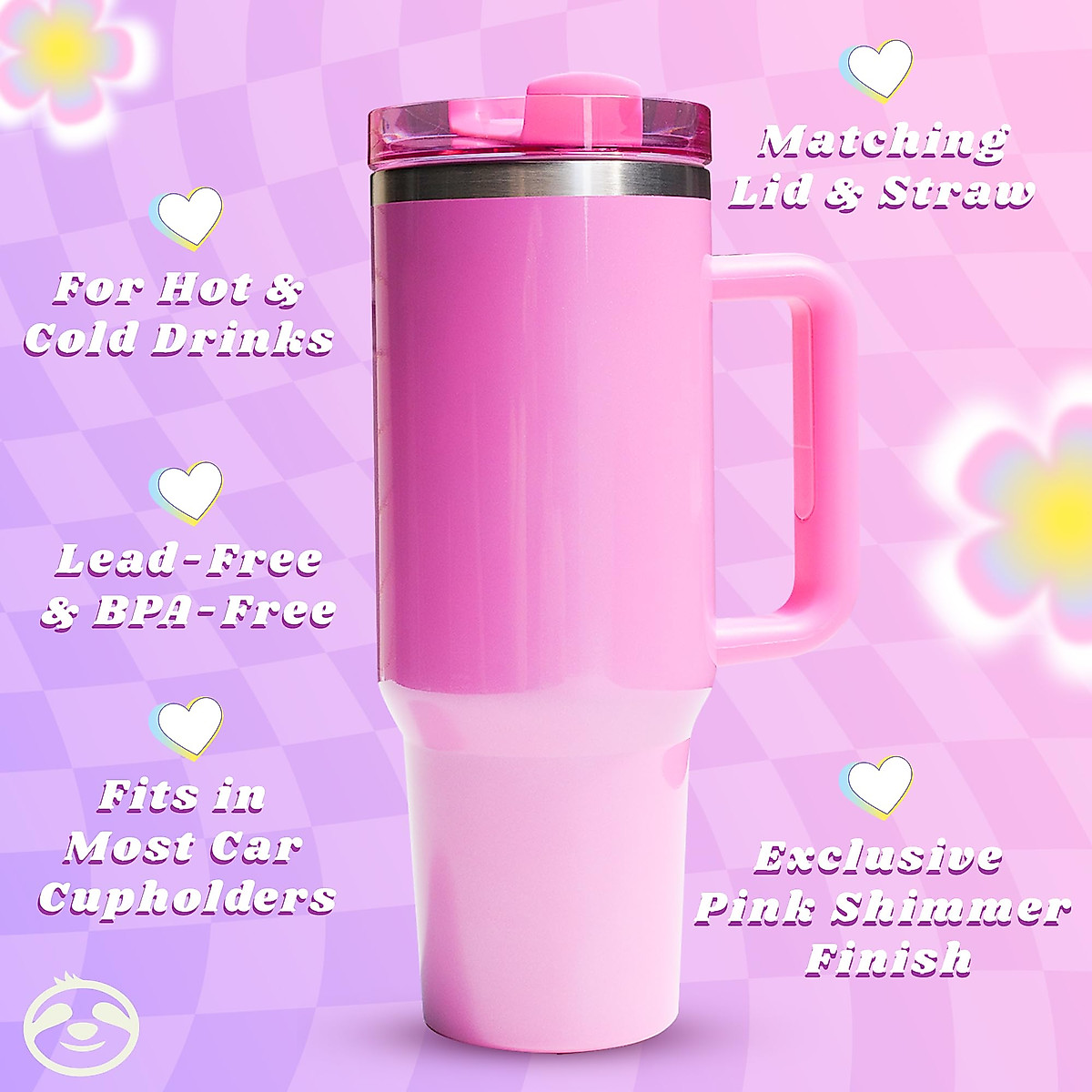 40 oz Tumbler with Handle and Straw | Insulated Cup Reusable Water Bottle Stainless Steel | Cupholder Friendly Travel Mug | Double Insulated Pink Water Bottle Tumbler | 40 oz Pink Tumbler