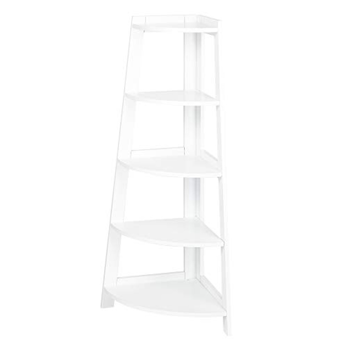 5 Tier Rustic Corner Shelf Stand, Industrial Small Bookcase Corner Ladder Shelf Plant Stand for Living Room, Kitchen, Home Office (White)