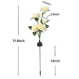 HDNICEZM Solar Garden Lights Outdoor Decorative - 2 Pack Upgraded Realistic 5 Rose Flowers Lights LED Solar Stake Lights Waterproof for Garden Backyard Patio Pathway Courtyard Decoration (White)