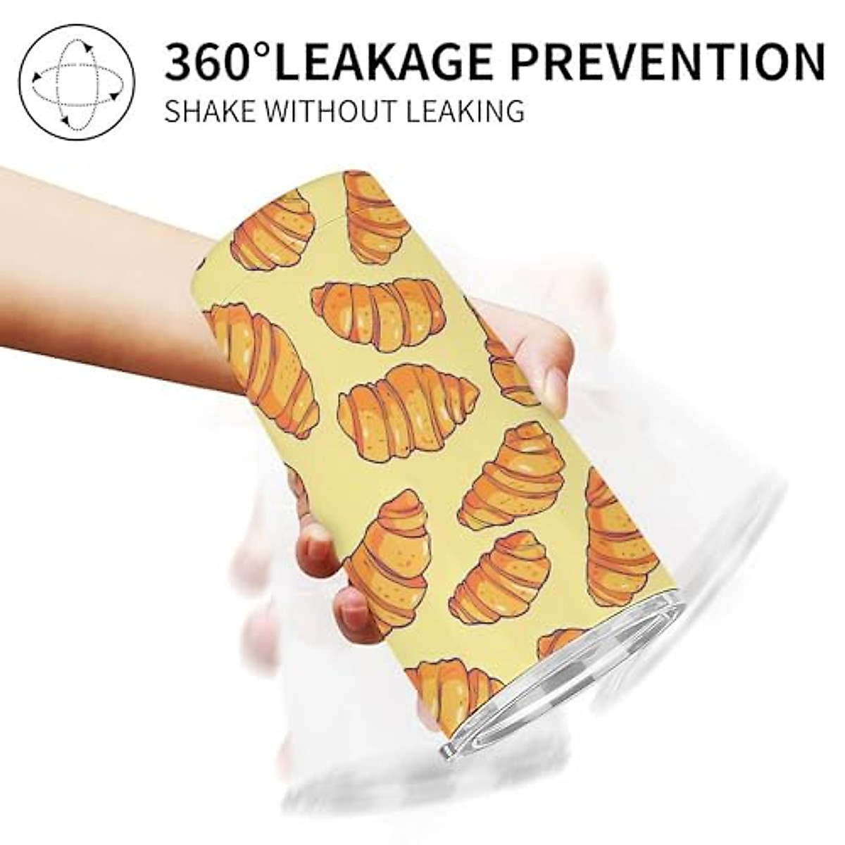 KIOWEIR Delicious Croissant Stainless Steel Tumbler 20oz With Lid And Straw, Insulated Tumblers Coffee Cup, Travel Mug for Ice Drink & Hot Beverage for Women Men Boys Girls