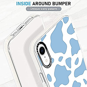 MZELQ Designed for iPhone XR Case, Cute Blue Cow Print Clear TPU Phone Cow Cow Patterns Case + Screen Protector Compatible with iPhone XR 6.1 inch Four Corners Protection Case for iPhone XR