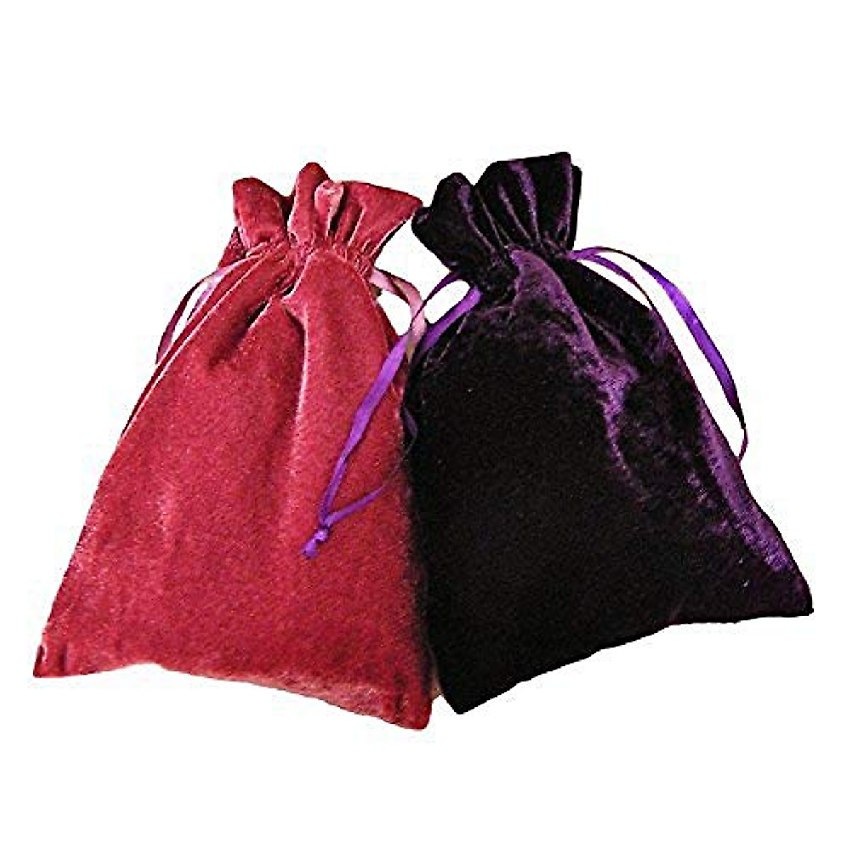 Paper Mart Tarot Rune Dice Gift Bags: Rose and Purple Velvet Drawstring Duo Bundle 6x9