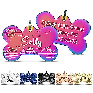 Atdesk Stainless Steel Pet ID Tag, Custom Dog Tag for Pets Engraved Name, Address & Phone Number, Personalized Dog Tags and Cat Tags, Dog ID Tag for Dogs, Dog Bone Tag(S Multi)