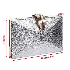 Harlotte Women Faux Leather Shiny Evening Bag Leaf Lock Clutch Banquet Crossbody Handbag - Silver